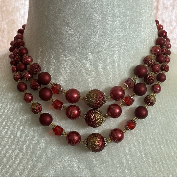 Japan | Jewelry | Vintage Japan Triple Layer Red And Gold Tone Necklace ...